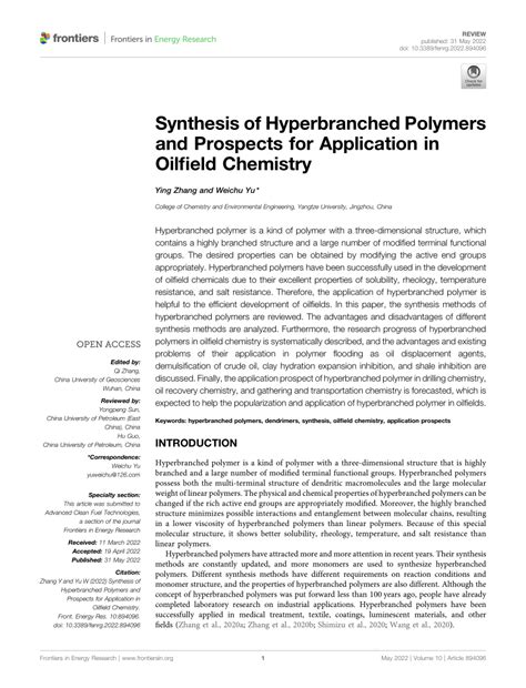 Pdf Synthesis Of Hyperbranched Polymers And Prospects For Application In Oilfield Chemistry