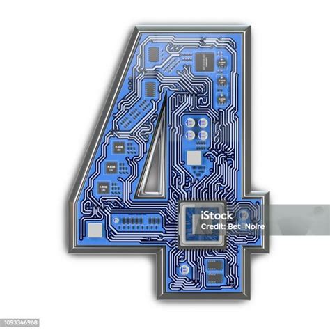 4 번 Pcb 회로의 4 개의 시내 형태 흰색 절연 디지털 하이테크 편지입니다 4에 대한 스톡 사진 및 기타 이미지 4 3차원 형태 Cpu Istock