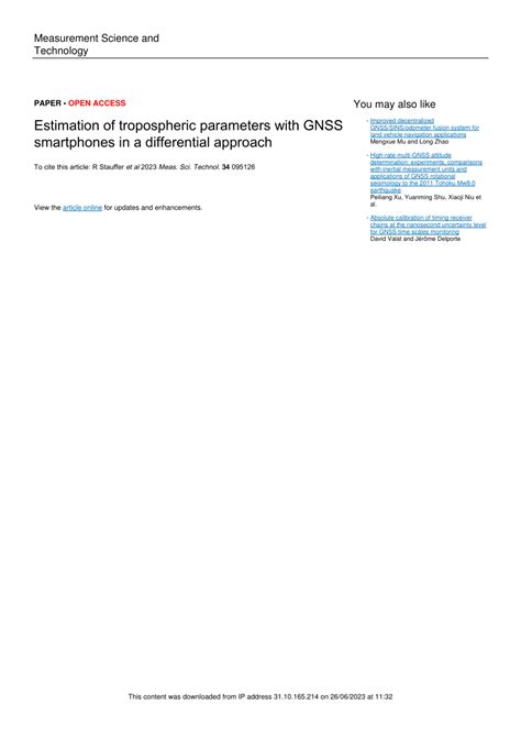 Pdf Estimation Of Tropospheric Parameters With Gnss Smartphones In A