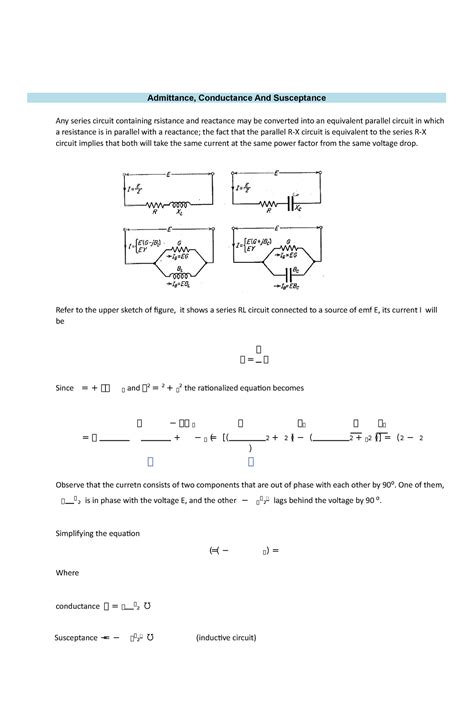 Admittance Conductance And Susceptance Refer To The Upper Sketch Of