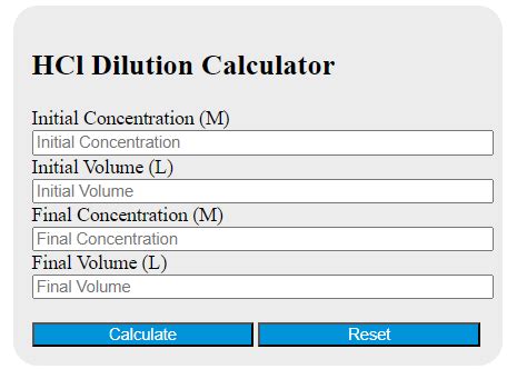 Hcl Dilution Calculator Calculator Academy