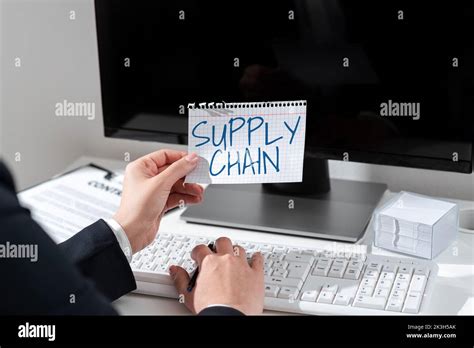 Hand Writing Sign Supply Chain Business Overview System Of Organization And Processes From