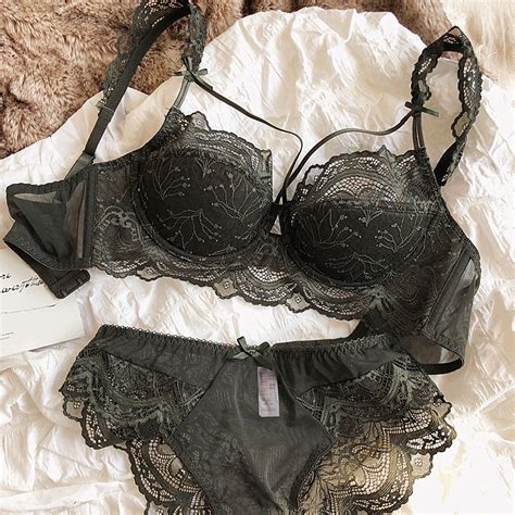 섹시한 레이스 얇은 퍼스펙티브 란제리 묶음 모아주는 큰 가슴 브래지어 세트 여성 속옷 스틸 링 브라렛 브라 브리프 세트 AliExpress