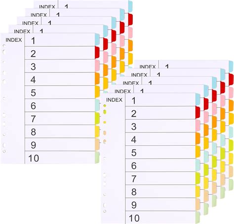 10 Pack A4 Folder Dividers 10 Part 10 Colours File Dividers A4