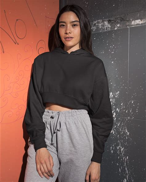 Classic Black Plain Crop Hoodie For Women Muselot