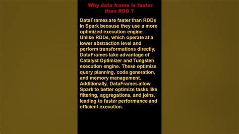 Pyspark Interview Questions For Data Engineer Why Data Frame Is Faster Than Rddshorts