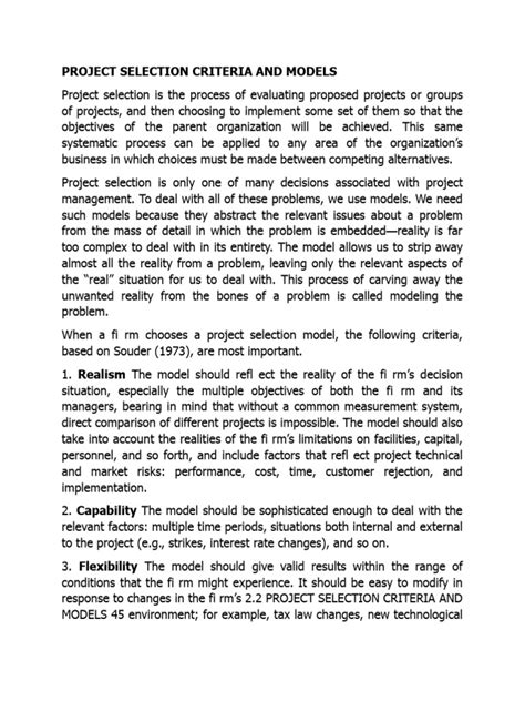 Project Selection Criteria And Models Pdf Net Present Value Internal Rate Of Return