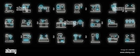 Cnc Machine Icons Set Outline Vector Mill Controller Router Tool Neon