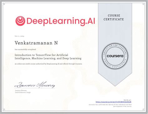 Completed TensorFlow course! | VENKATRAMANAN N posted on the topic | LinkedIn