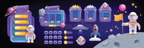 space game ui set vector 3d cartoon interface icon kit galaxy user