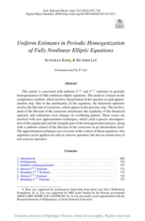 Pdf Uniform Estimates In Periodic Homogenization Of Fully Nonlinear Elliptic Equations