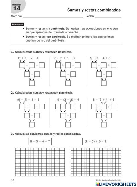 Sumas Y Restas Combinadas Interactive Worksheet Ejercicios Eroppa