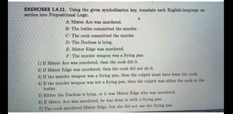 [get answer] exercises 1411 using the given symbolization key translate