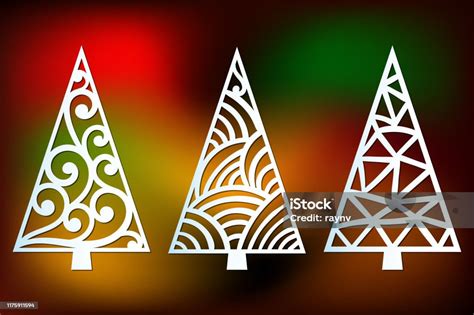 레이저 컷 크리스마스 트리 템플릿 패턴으로 설정 Xmas 장식 요소입니다 레이저 절단 플로터 절단 또는 인쇄에 적합한 이미지