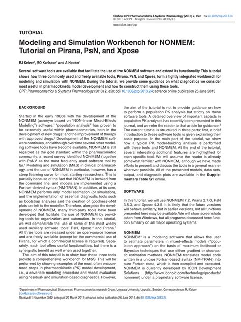 PDF Modeling And Simulation Workbench For NONMEM Tutorial On Pirana PsN And Xpose