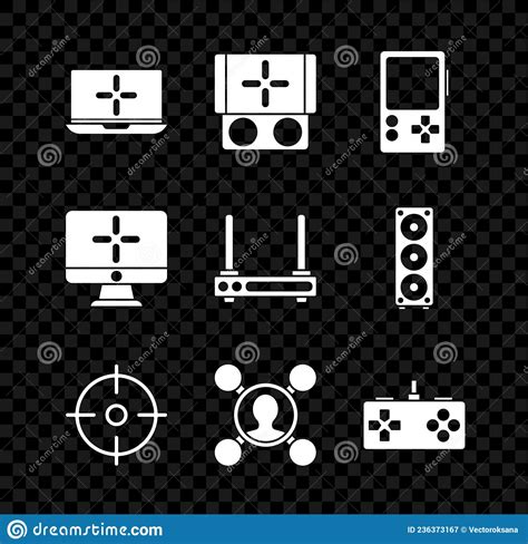 Set Laptop Portable Video Game Console Target Sport Share Gamepad Computer Monitor And