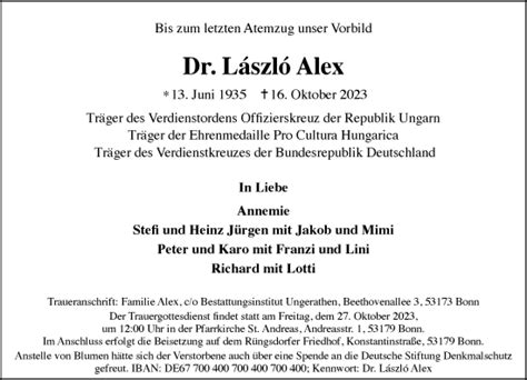 Traueranzeigen Von László Alex Ga Trauer De