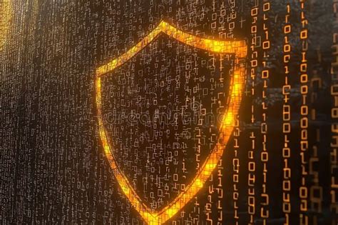 digital shield representing cybersecurity with binary code in