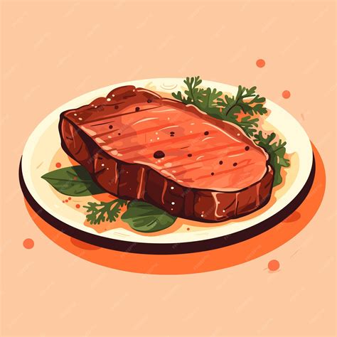 Grilled Steak And Vegetables On The Plate Vector Illustration Premium