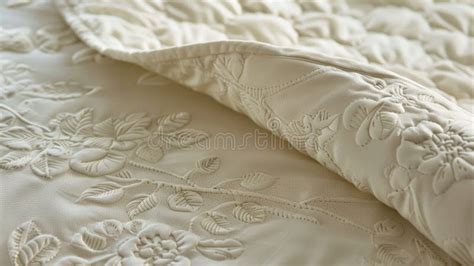 rows of delicately stitched flowers and leaves adorn this quilted
