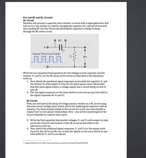 Solved Pre Lab RC And RL Circuits RC Circuit Students Will Chegg