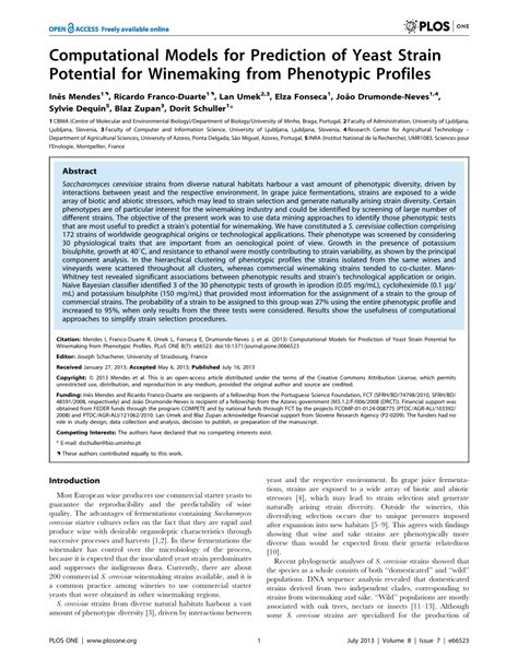 Pdf Computational Models For Prediction Of Yeast Strain Potential For