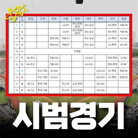 야구 크보톡 Kbo Talk 야구 커뮤니티 오피셜 2025 Kbo 시범경기 일정입니다 모든 시범경기는 오후 1시 시작되고 연장전과 더블헤더는
