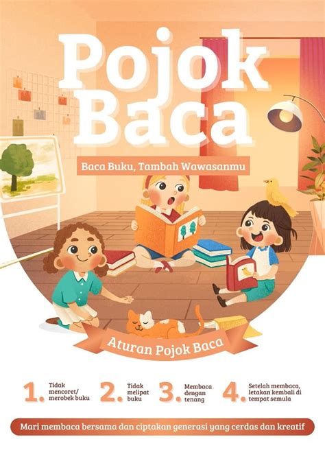 Poster Pojok Baca Ilustratif Template Canva In 2024 Poster Canvas Templates