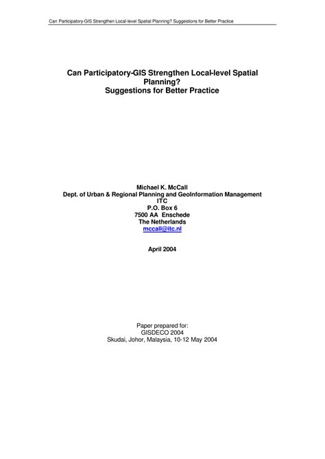 Pdf Can Participatory Gis Strengthen Local Level Spatial Planning Suggestions For Better Practice