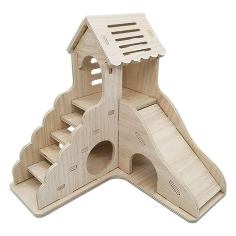 Cbzote Wooden Hamster Maze Villa With Slide And Seesaw For Indoor