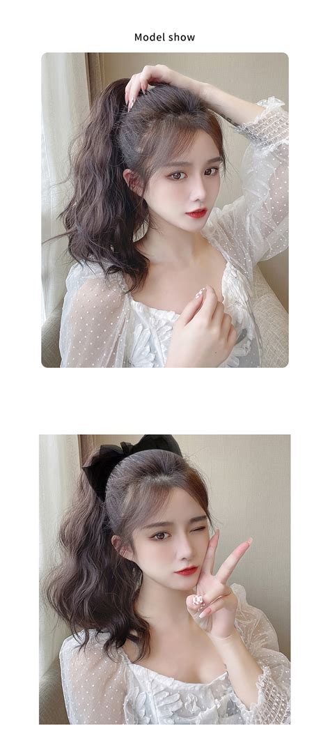 여성 포니테일 웨이브 붙임머리 가발 35cm 집게가발 헤어피스 리본 헤어핀 고열사