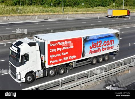 Aerial View White Unmarked Hgv Lorry Truck Towing Articulated Trailer Displaying
