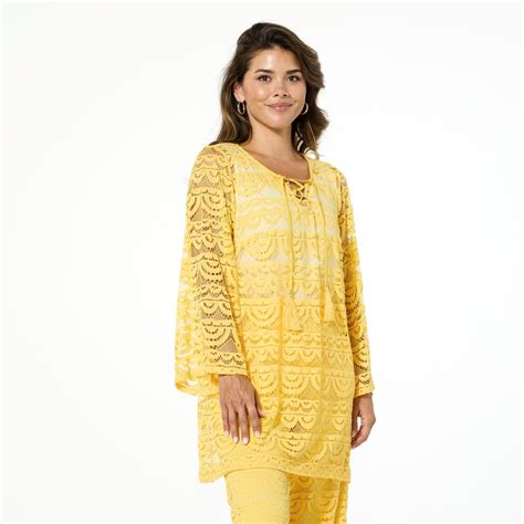 Colleen Lopez Woven Lace V Neck Tunic Hsn
