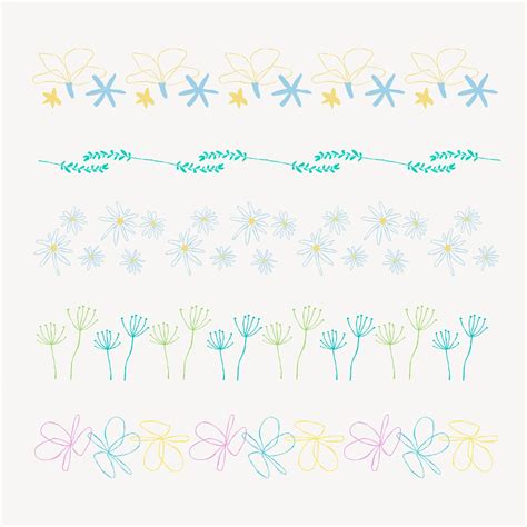 낙서 패턴 브러시 일러스트 벡터 꽃 원활한 세트 무료 벡터