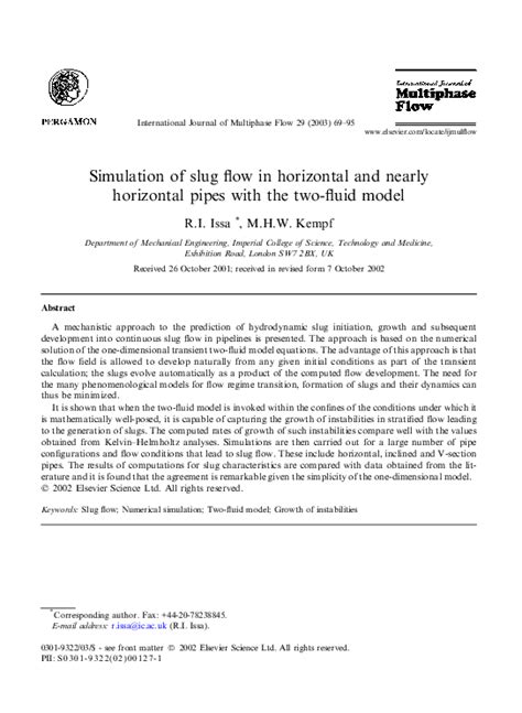 Pdf Simulation Of Slug Flow In Horizontal And Nearly Horizontal Pipes