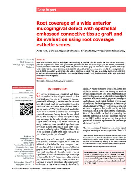 Pdf Root Coverage Of A Wide Anterior Mucogingival Defect With Epithelial Embossed Connective