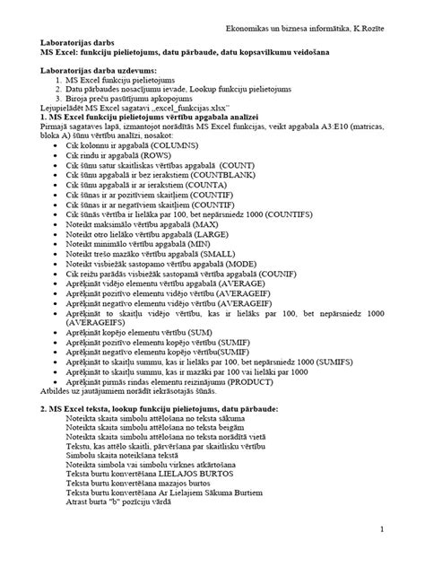 Excel Funkcijas Kopsavilkums Pdf Excel Funkcijas Kopsavilkums Pdf