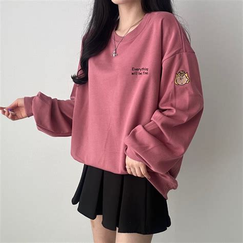 클로드모어 11할인귀염뽀짝데일리오버핏루즈핏 에브리띵 자수 맨투맨 5color
