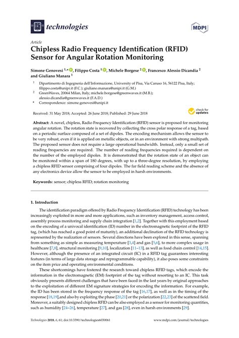 PDF Chipless Radio Frequency Identification RFID Sensor For Angular Rotation Monitoring