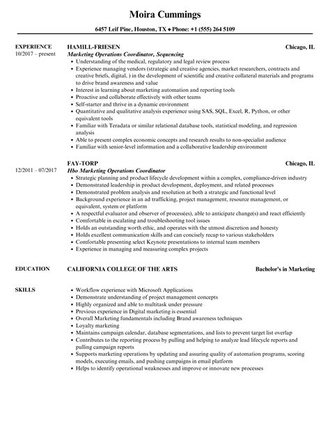 Marketing Operations Coordinator Resume Samples Velvet Jobs