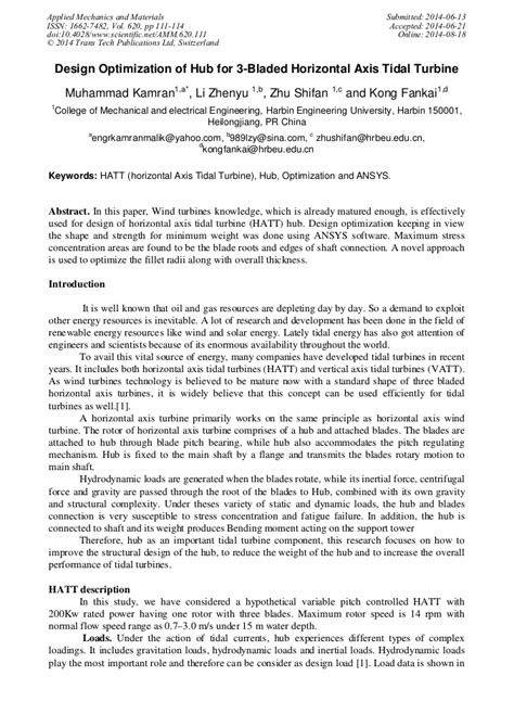 Design Optimization Of Hub For 3 Bladed Horizontal Axis Tidal Turbine Scientificnet