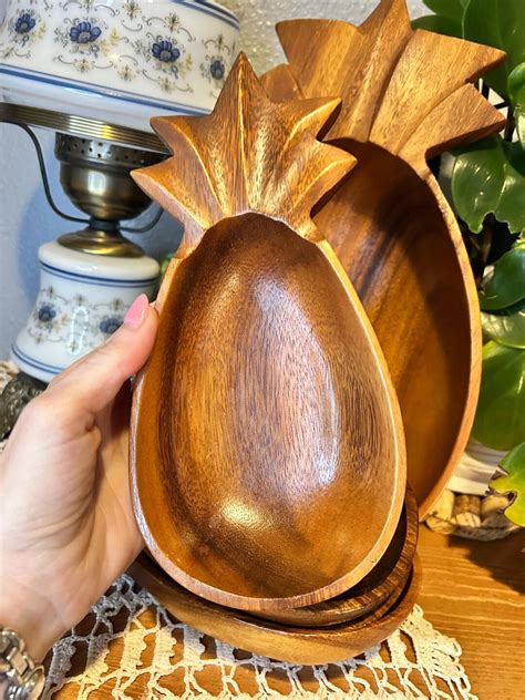 Vintage Alii Honolulu Hawaii Monkey Pod Wood Pineapple Bowls Serving