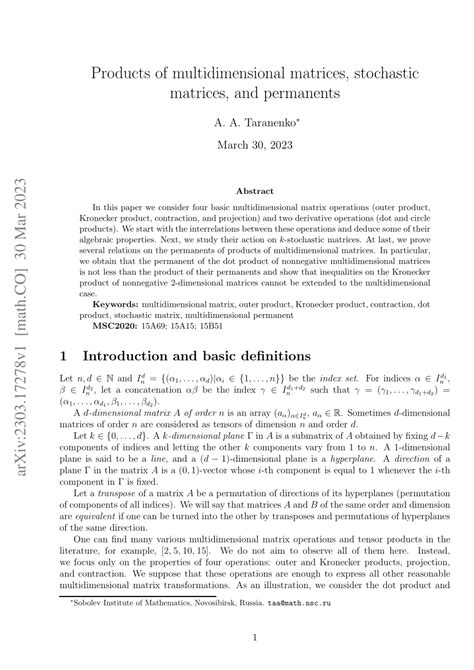Pdf Products Of Multidimensional Matrices Stochastic Matrices And