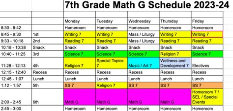 7th Grade Weekly Schedules 7th Grade La