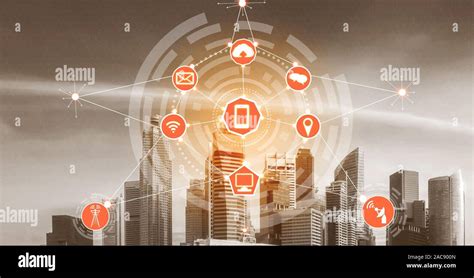Smart City Wireless Communication Network With Graphic Showing Concept