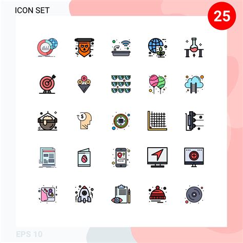 25 Universal Filled Line Flat Color Signs Symbols Of Green Global Skull Water Smart Editable