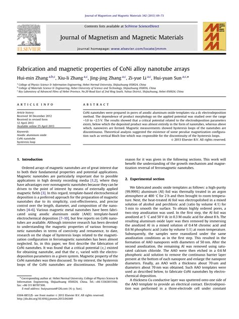 Pdf Fabrication And Magnetic Properties Of Coni Alloy Nanotube Arrays