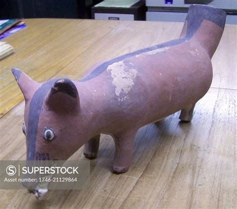 Pre Columbian Art Male Fox Carrying Cub In Its Mouth Painted Ceramic