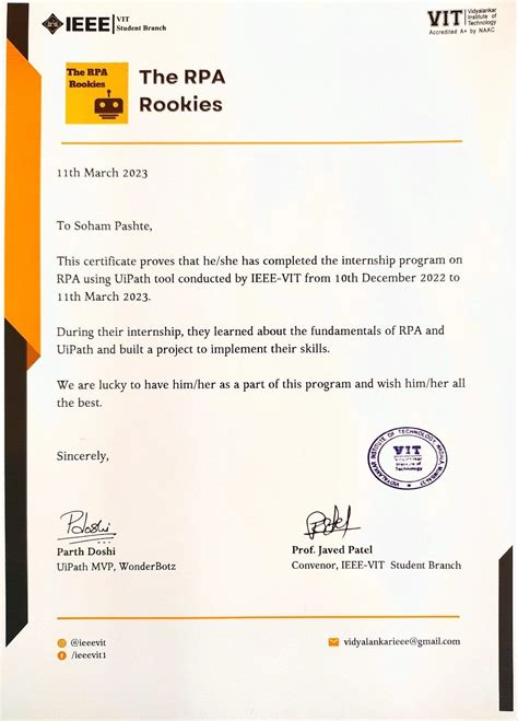 Soham Pashte On Linkedin Internship Rpa Uipath Ieeevit Skills Learning Opportunities