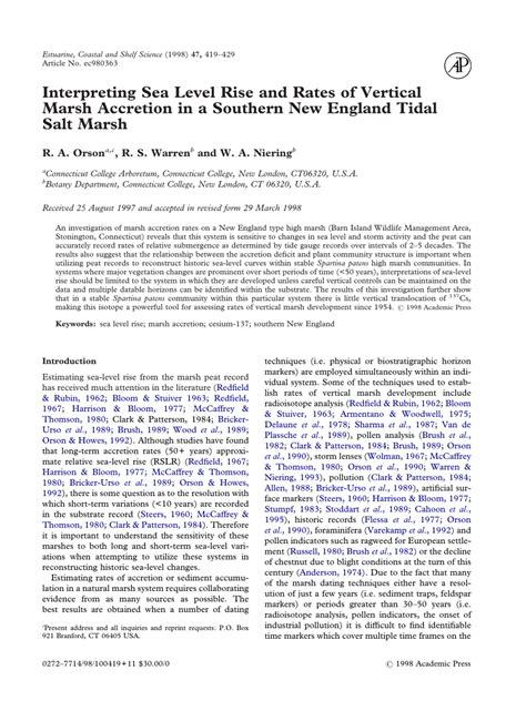 Pdf Interpreting Sea Level Rise And Rates Of Vertical Marsh Accretion In A Southern New